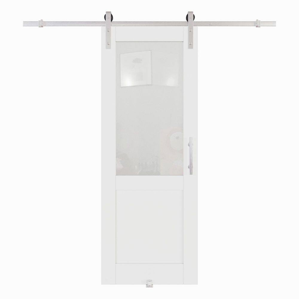 ARK DESIGN 30 in. x 80 in. 1/2-Lite Frosted Glass White MDF Sliding ...