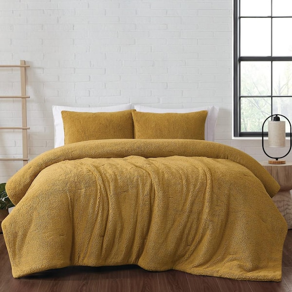 Brooklyn Loom Marshmallow Sherpa Polyester Mustard 2 Piece Twin ...