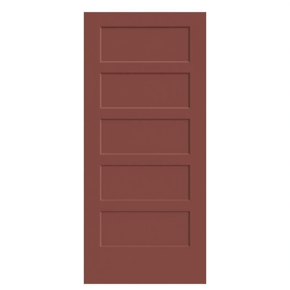 Masonite 36 in. x 80 in. 5-Panel Bayshore Single Bore Hollow Core Red ...