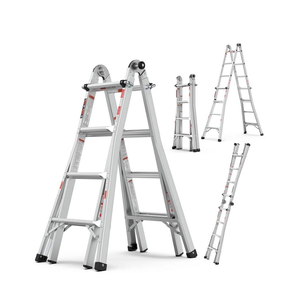 KIWDZFU 17 ft. Reach Multi-Position Foldable Aluminum Ladder, A-Frame ...