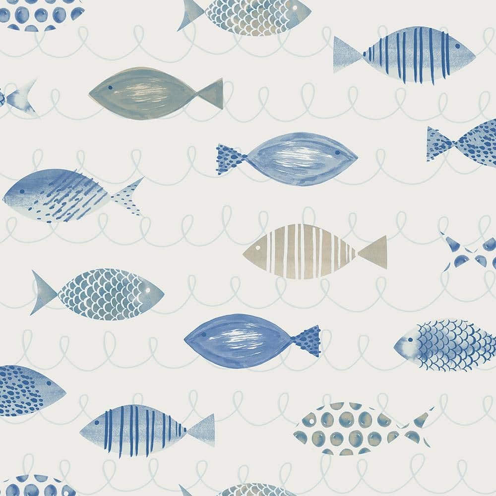 Chesapeake Key West Blue Fish Blue Wallpaper Sample 3113-12043SAM - The ...