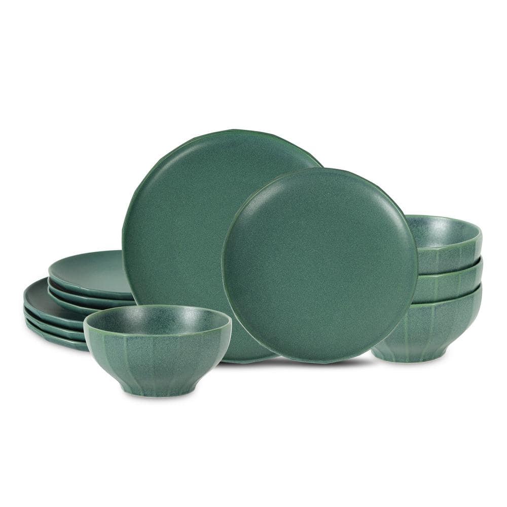 STONE LAIN Rio 12-Piece Green Stoneware Dinnerware Set (Service for 4 ...