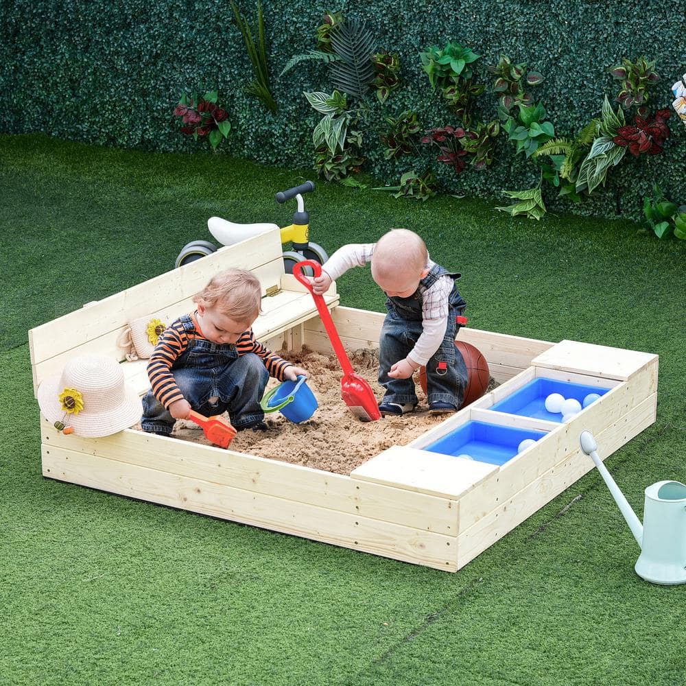 GOGEXX 47 in. L x 47 in. W x 16 in. H Kids Wooden Sandbox Foldable ...