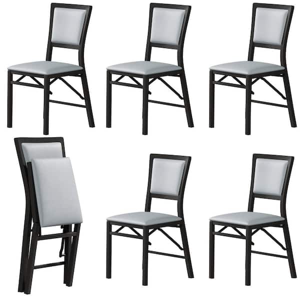 VECELO Foldable Dining Chairs Set of 6, Gray Padded Chairs with Metal ...