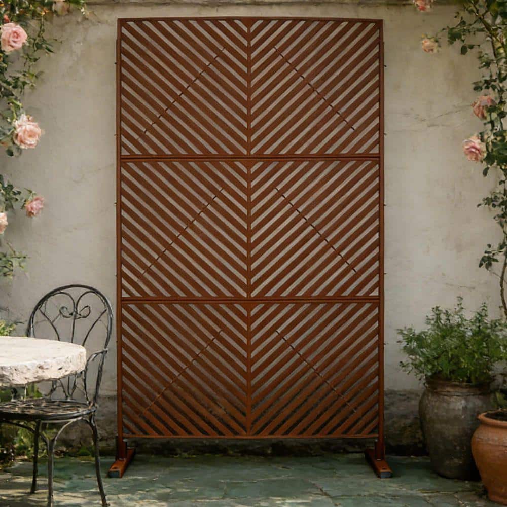 Coporesell 76 in. x 48 in. Freestanding Decorative Privacy Screen Rust ...