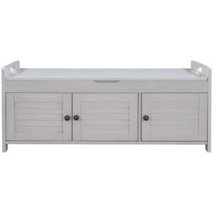 Welwick Designs 39 in. W. Grey Wash and Oatmeal Wood Storage Bench with ...