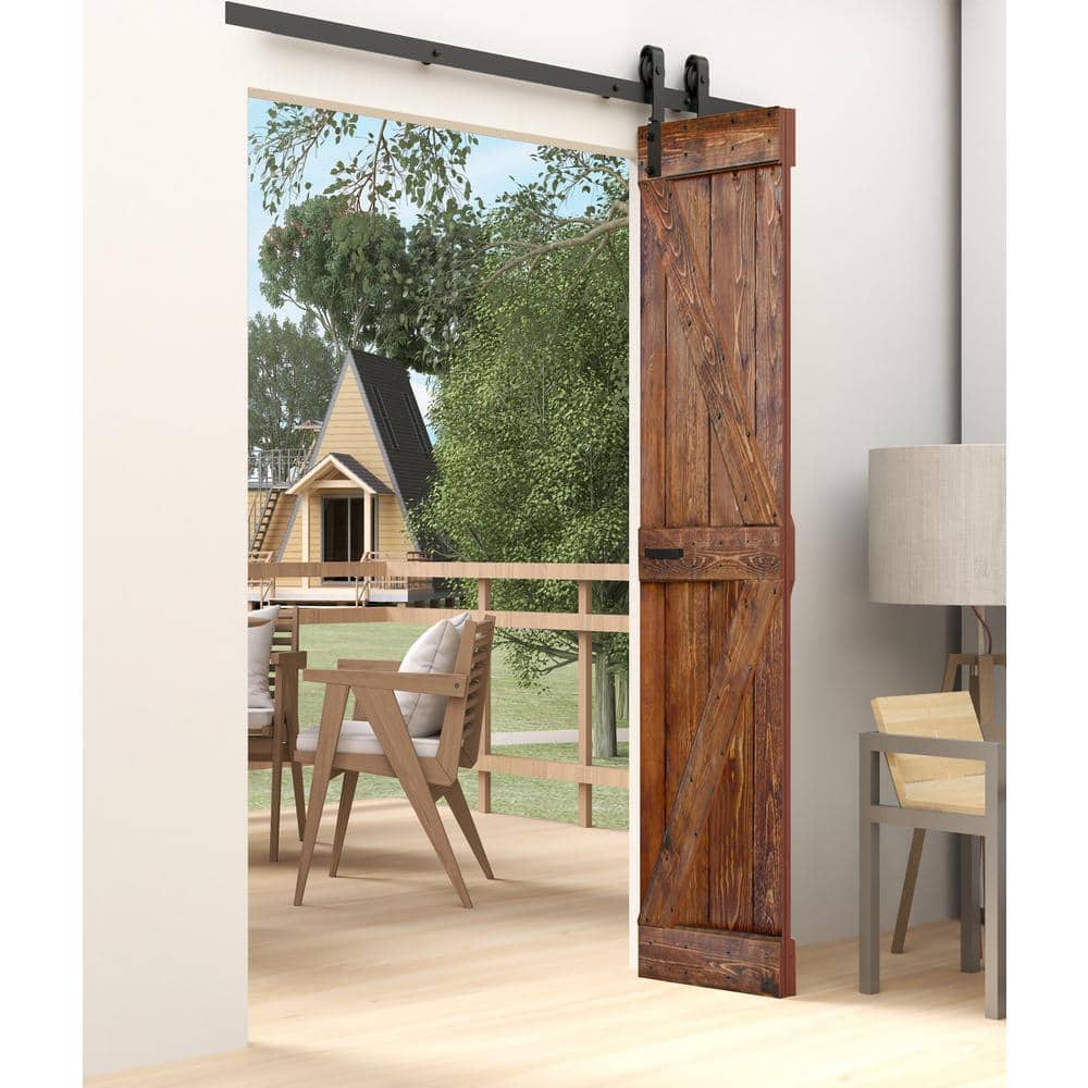 ISLIFE K Style 24in. x 84in.(12 in. x 84 in. x 2-Panels)Classic Walnut Solid Wood Bi-Fold Door ...