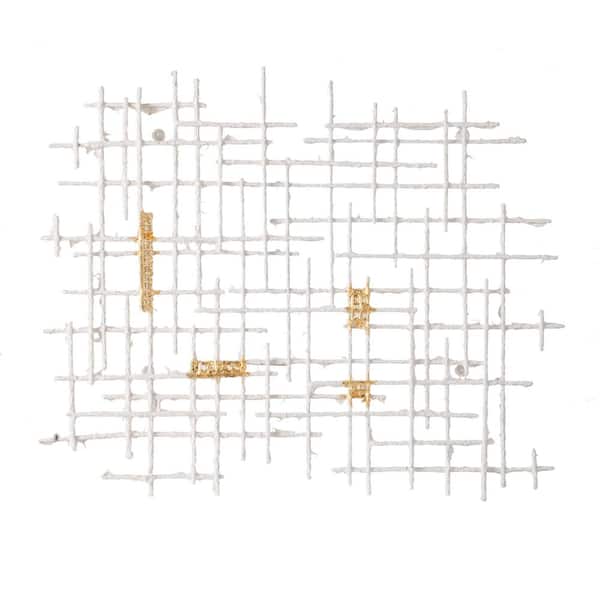 32 in. x 1.5 in. x 26 in. White Iron Grid Patterned Geometric Medium ...