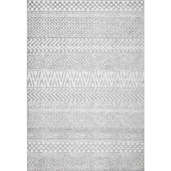 nuLOOM Kamryn Raised Tribal Bands Gray 8 ft. x 10 ft. Indoor/Outdoor ...