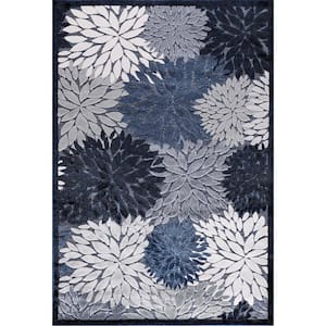 CAMILSON Bloom Blue/Gray 8 ft. x 10 ft. Floral Exotic Tropical Indoor ...