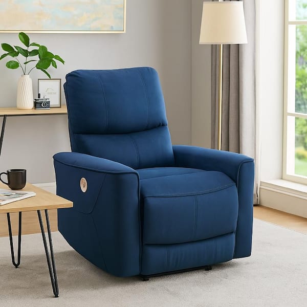 Benjara Erten Navy Blue Velvet Rocker Recliner Chair BM338612 - The ...