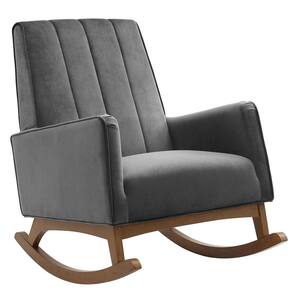 Baxton Studio Yashiya Mid-Century Gray Fabric Upholstered Rocking Chair ...