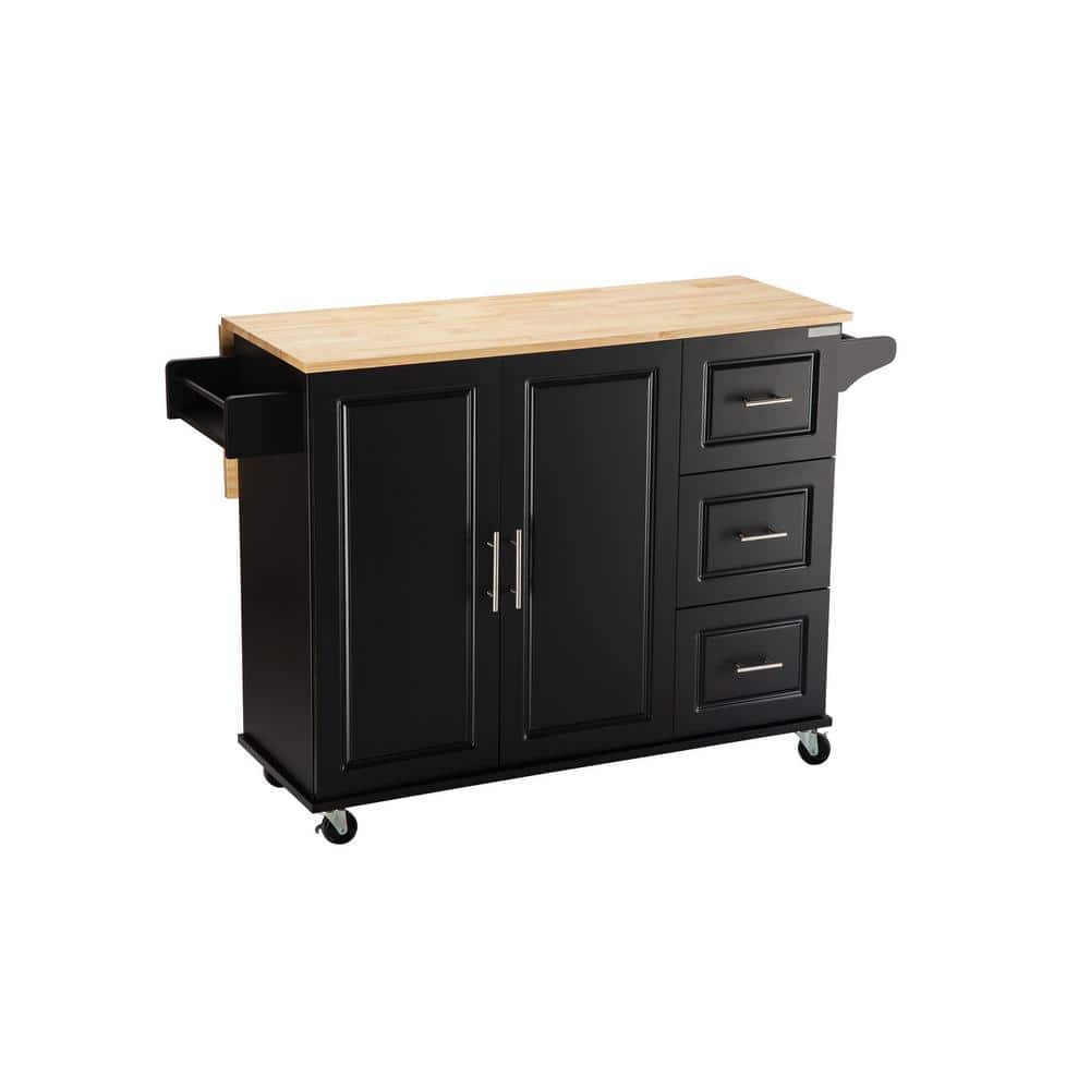 Boosicavelly 53.93 inch Black Wood Kitchen Cart with Extensible Rubber ...