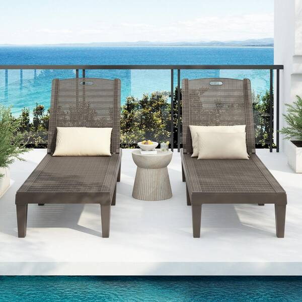 2-Piece Outdoor Plastic Chaise Lounge w/Adjustable Backrest UV ...