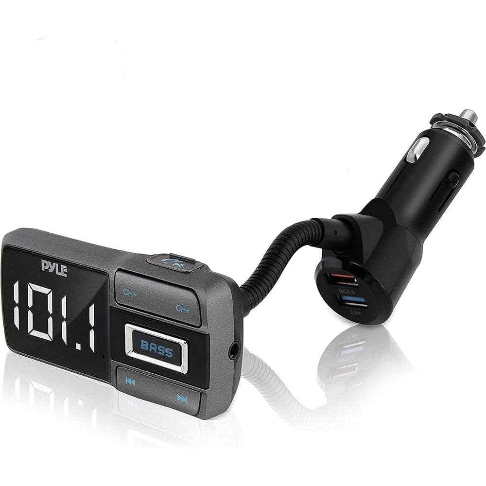 Pyle Bluetooth Car FM Transmitter with USB Quick Charge, Hands-Free ...