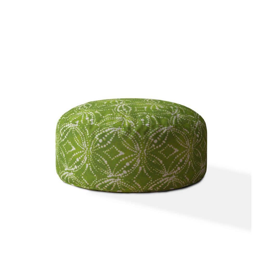 HomeRoots Charlie Green And White Cotton Round Pouf Cover Only ...