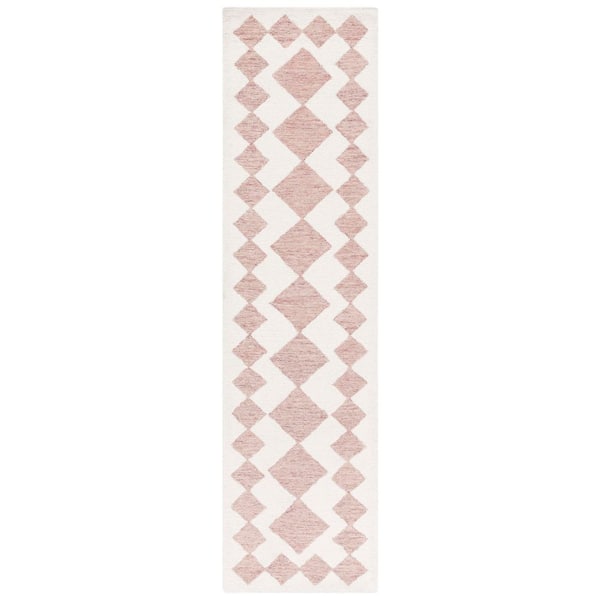 SAFAVIEH Ebony 2 ft. x 9 ft. Pink/Ivory Geometric Border Diamond Runner ...