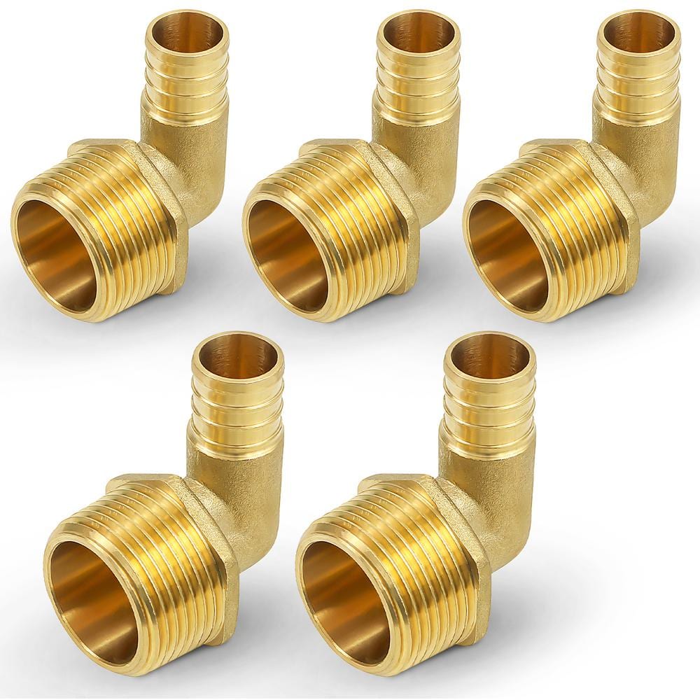 PLUMBFLEX 5/8 in. Brass PEX Barb x 3/4 in. MIP 90-Degree Elbow Pipe Fitting (5-Pack) 58345PXML ...
