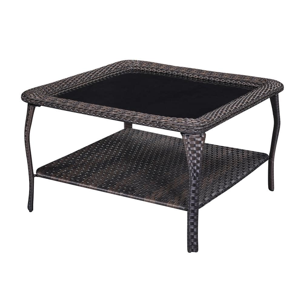 Pocassy Brown Square Wicker Outdoor Glass Large Side Table PJ060 - The ...