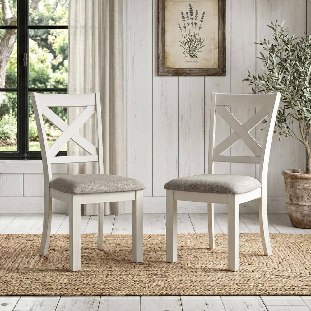 Furniture of America Sunn Rustic White Oak Fabric Upholstered Dining ...