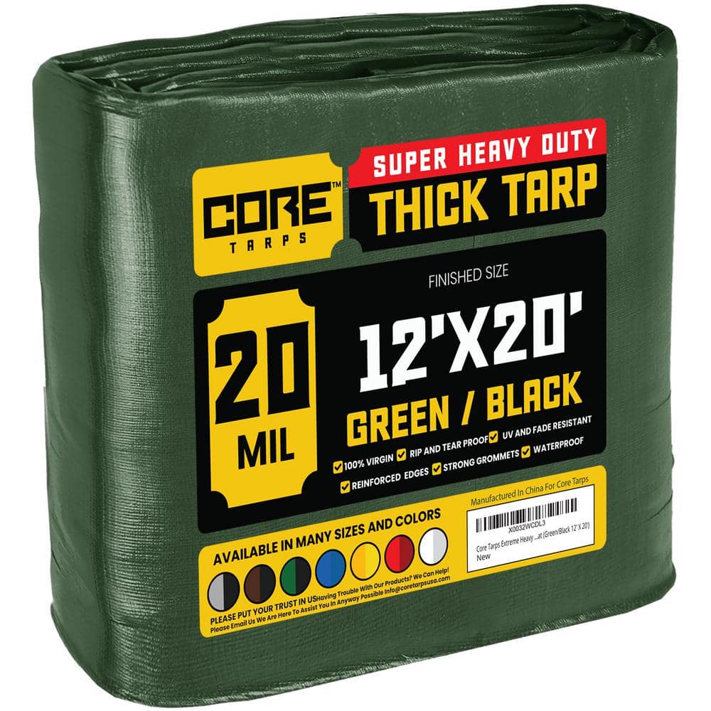 CORE TARPS 12 ft. x 20 ft. Green/Black 20 Mil Heavy Duty Polyethylene ...