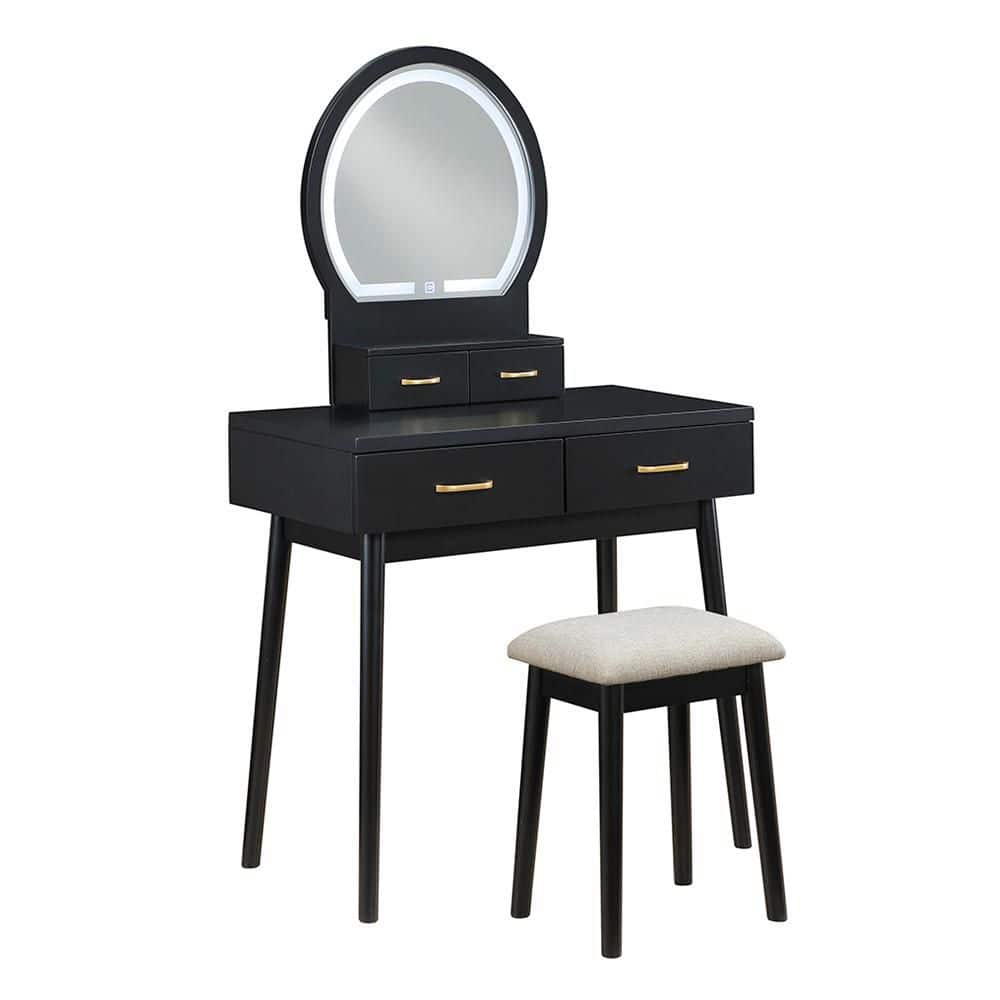 Lazzara Calera 2-Piece Black Makeup Vanity Sets with Dresser, Mirror ...