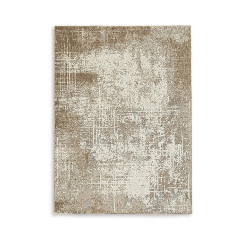 Benjara Lae Taupe, Gray and Caramel 5 ft. x 7 ft. Geometric Area Rug ...