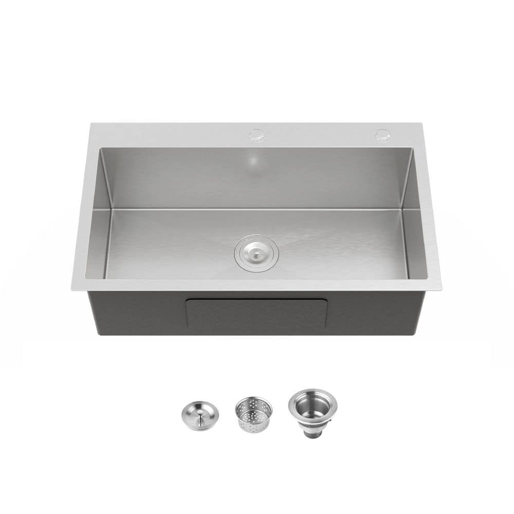 RKZHOPT 32 in. Drop-in Single Bowl 20 Gauge Gray Stainless Steel ...
