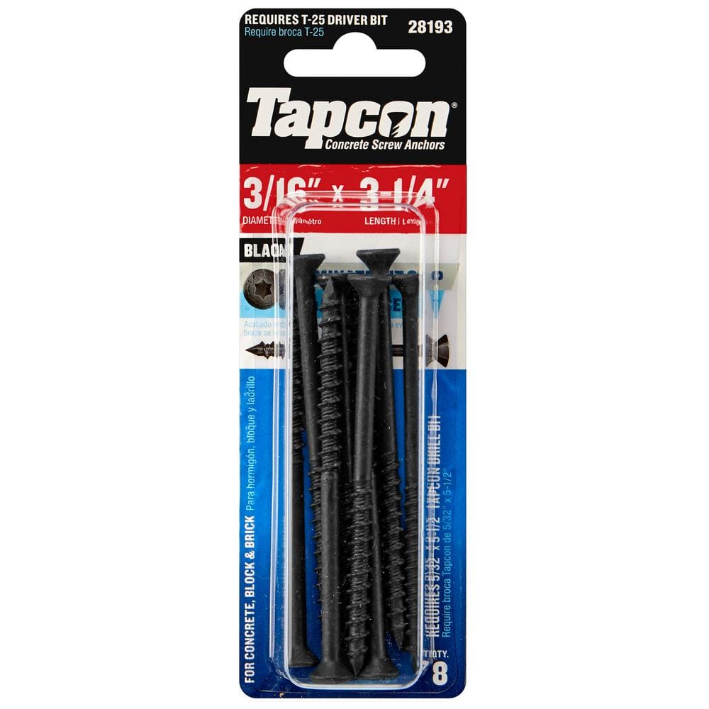 Tapcon 3/16 in. x 3-1/4 in. Star-Flat-Head Black Concrete Anchors (8 ...