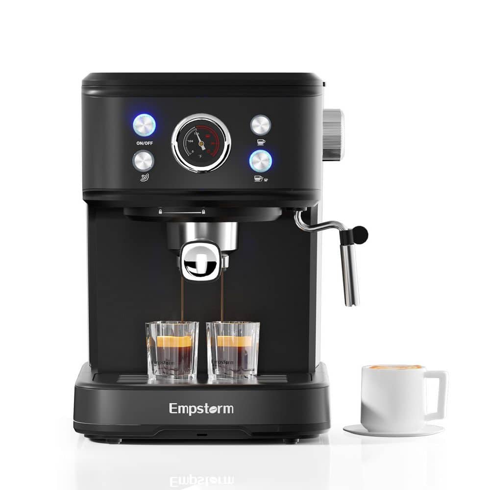 JEREMY CASS 20-Bar 2 Cups Black Painted Semi-Auto Espresso Machine and ...