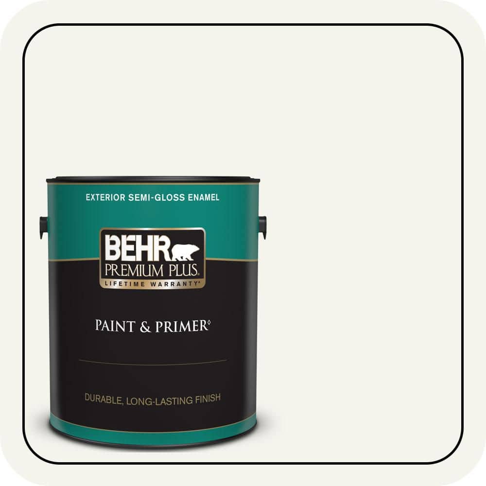 BEHR PREMIUM PLUS 1 gal. #75 Polar Bear Semi-Gloss Enamel Exterior ...