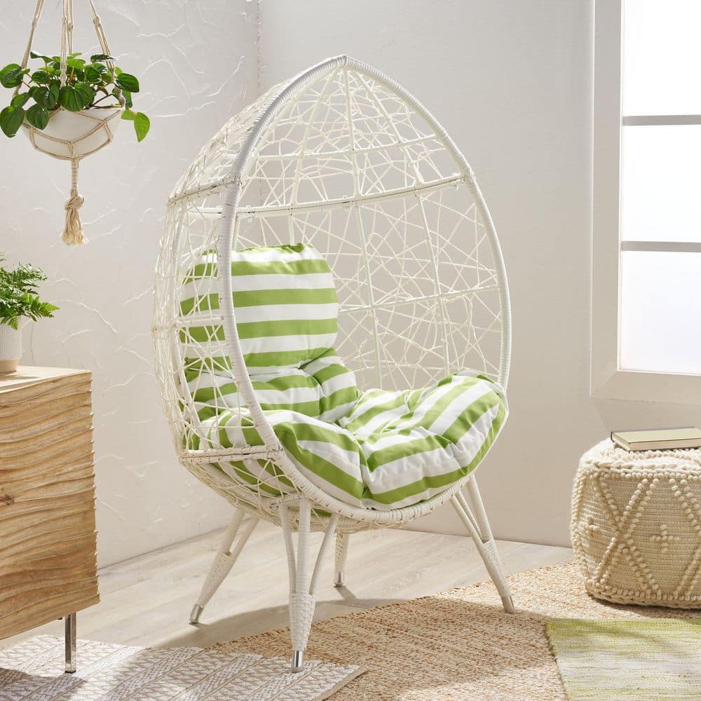 White Wicker Outdoor Teardrop Chair Couch, Outdoor Leisure Chair with ...