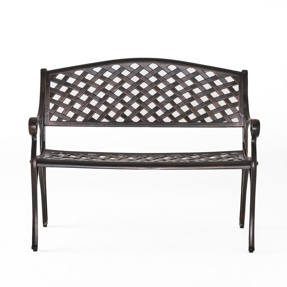 Phewnyzo 2-Person Cast Aluminum Outdoor Bench, Basket-Weave Styled Seat ...