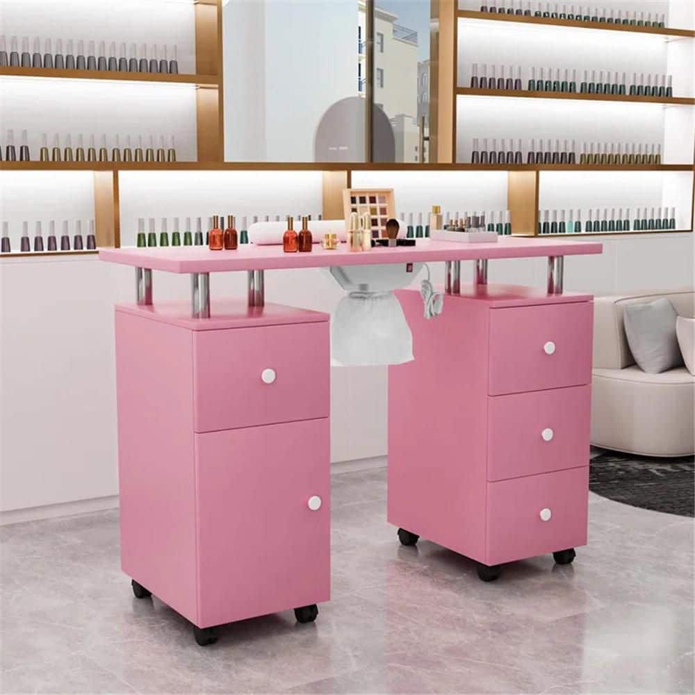 Karl home 42.5 in. Rectangular Pink MDF 3-Drawer Manicure Table Nail ...