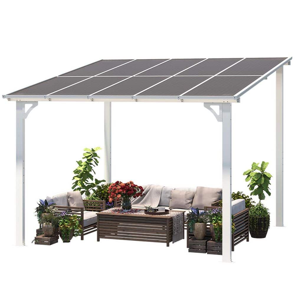 Clihome 10 ft. x 10 ft. White Aluminum Sloped Patio Cover Outdoor ...