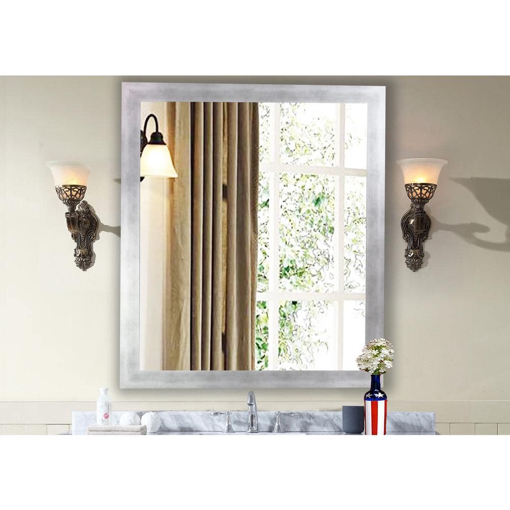 20 in. W x 20 in. H Framed Square Bathroom Vanity Mirror in Silver V095 ...