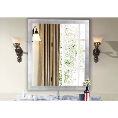 30 in. W x 30 in. H Framed Square Bathroom Vanity Mirror in Silver V095 ...