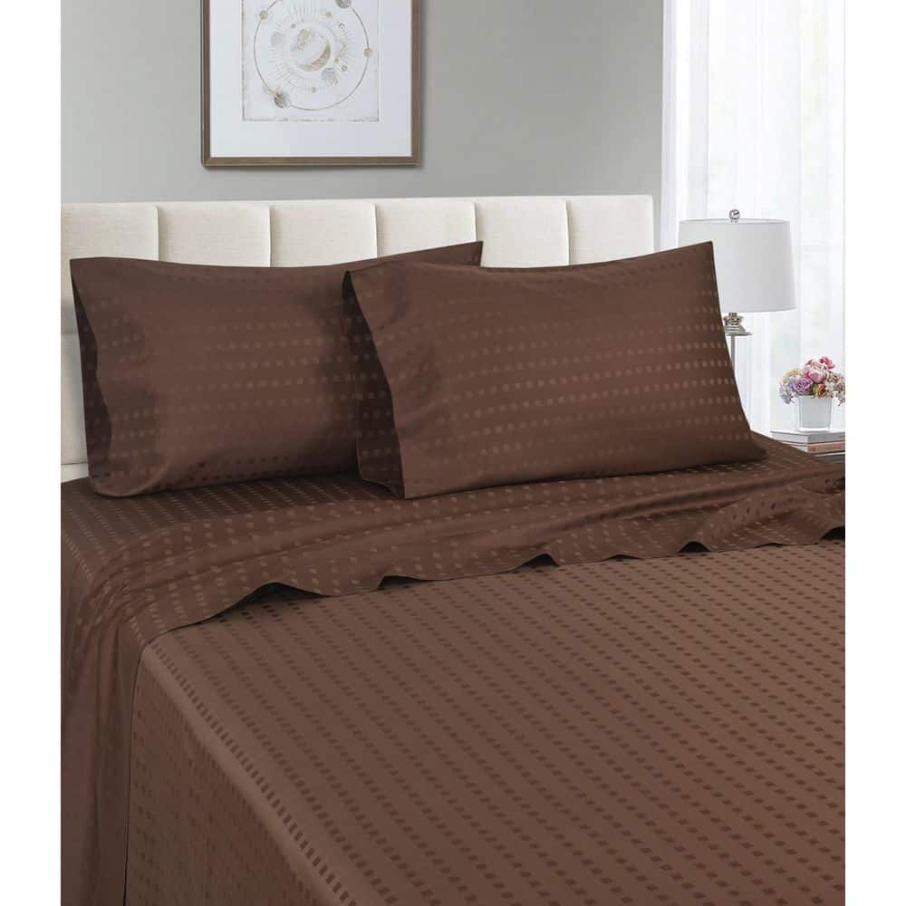 Spring Home 3 Piece 1200 Thread Count Brown Jacquard Dot 100% Cotton ...