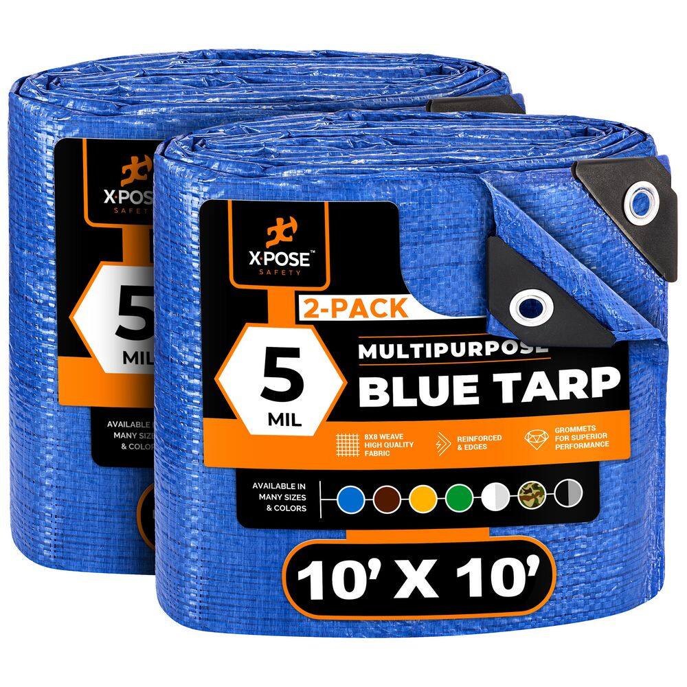 XPOSE SAFETY 10 ft. W x 10 ft. L Blue 5 mil General Purpose Poly Tarp ...