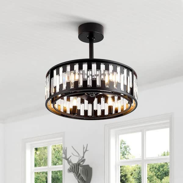 Airsurfer Eddie 21.6 in. Indoor Black Caged Ceiling Fan with Light Kit ...