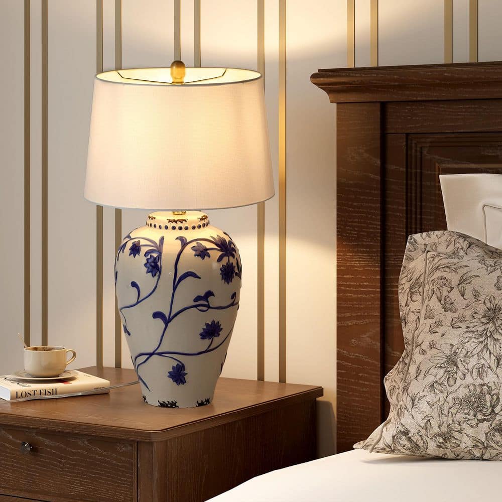 BYBLIGHT 26 in.Blue and White Chinoiserie Porcelain Table Lamp Classic ...