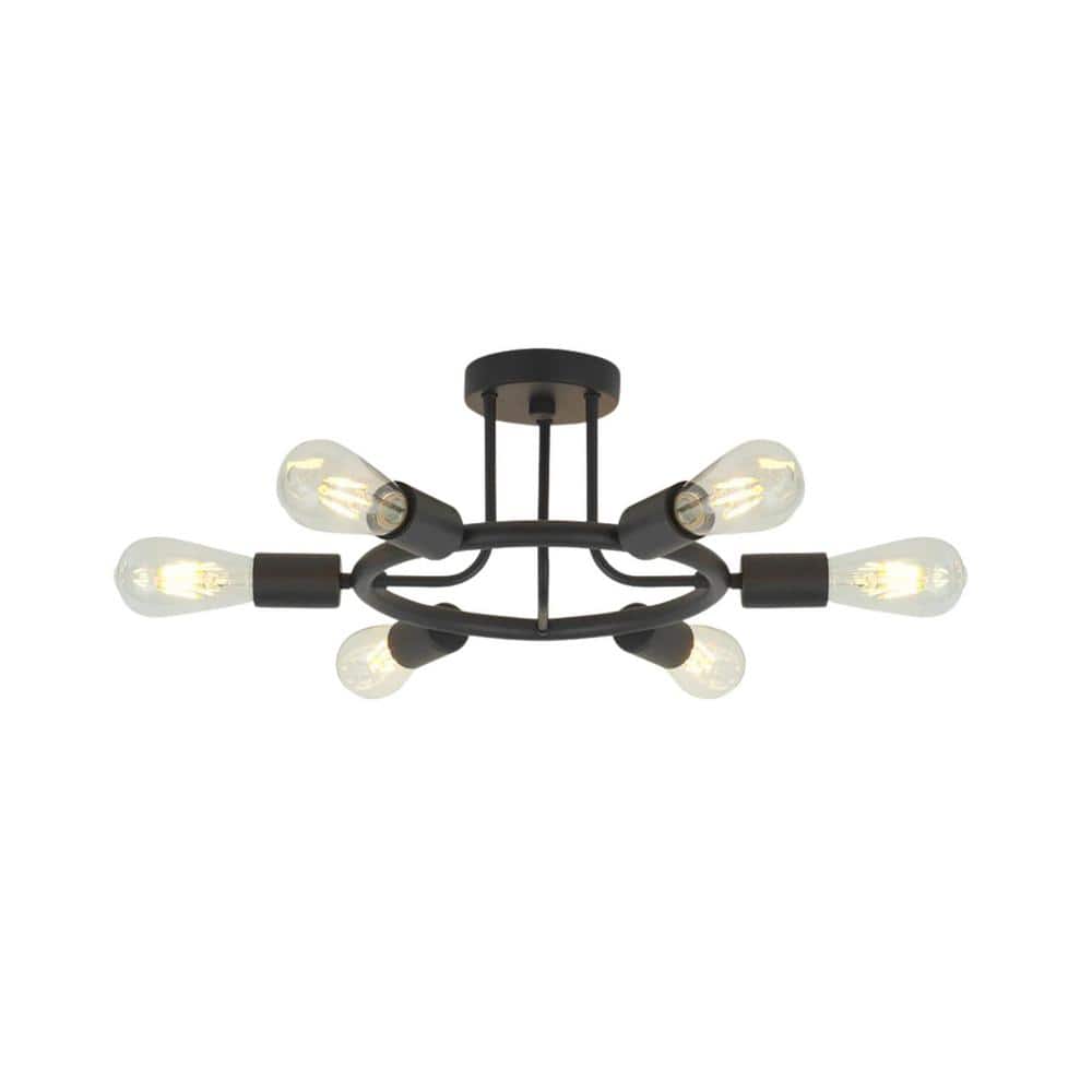 Sunpez 26 in. W 6-Light Black Sputnik Chandelier Semi-Flush Mount Ceiling Fixture for Entryway ...