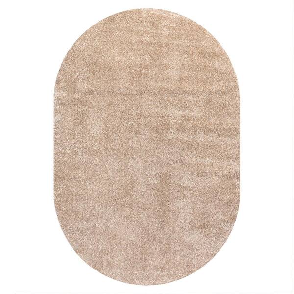 JONATHAN Y Haze Solid Low-Pile Beige 6 ft. x 9 ft. Oval Area Rug ...