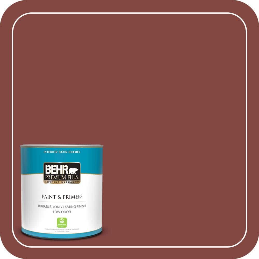 BEHR PREMIUM PLUS 1 qt. #S-H-170 Red Brick Satin Enamel Low Odor ...