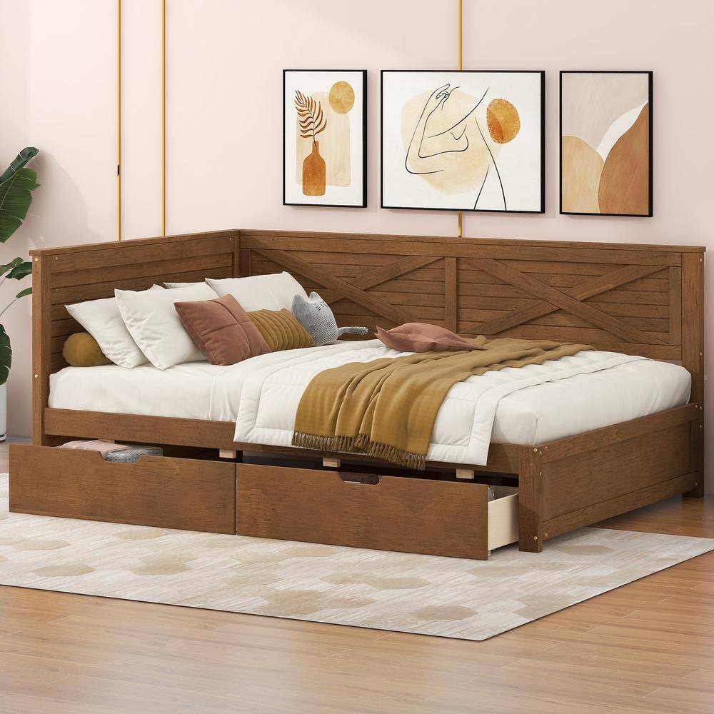 Qualler Ancient Brown Twin Size Daybed with 2-Drawers and Guardrail ...