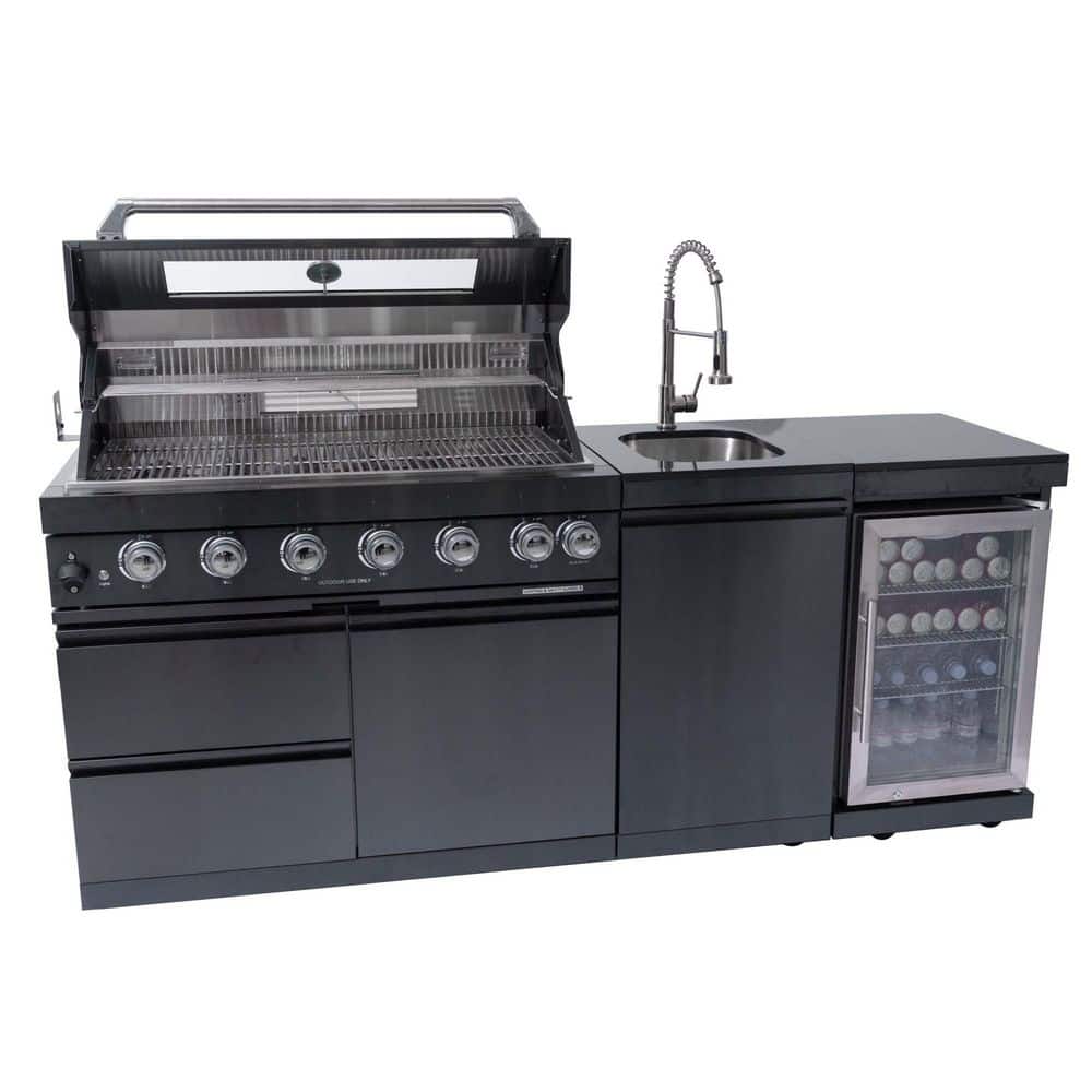 JimsMaison 6-Burner Propane Gas Grill Island in Black with Sink ...
