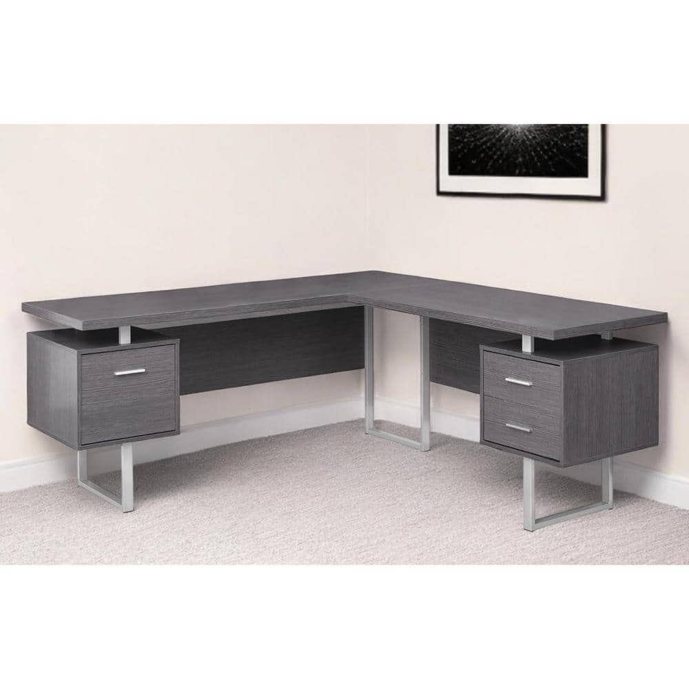 HomeRoots 71 in. L-Shaped Gray Metal 3-Drawer Computer Desks 2000333471 ...