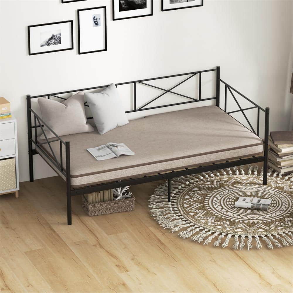 HONEY JOY Black Twin Size Metal Daybed Frame with Under-bed Storage and ...