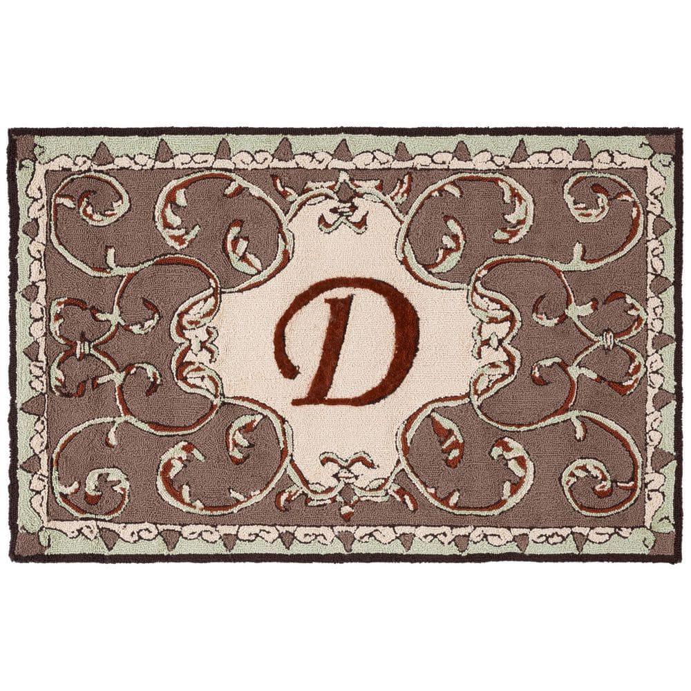 SAFAVIEH Monogram Mocha 3 ft. x 4 ft. "D" Ornate Floral Indoor/Outdoor ...
