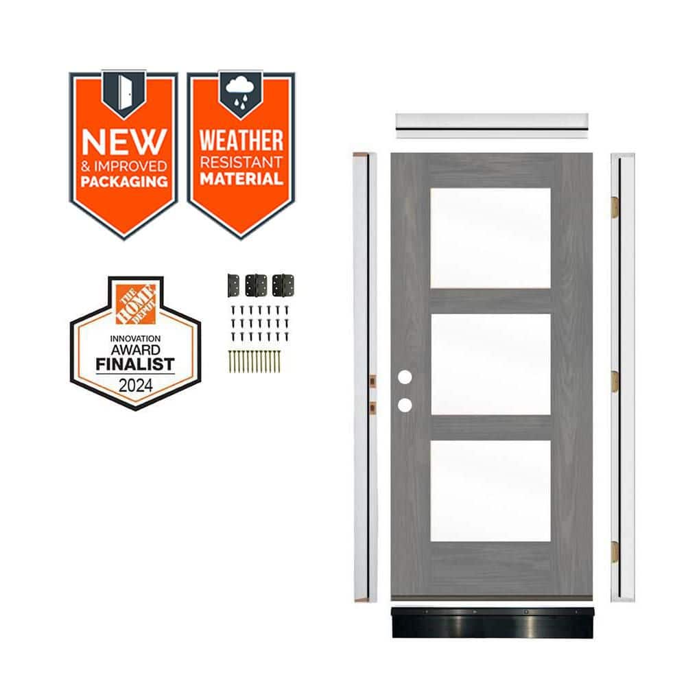 Krosswood Doors 36in.x79in. 3-Lite RH Clear Glass Malibu Grey Stain ...